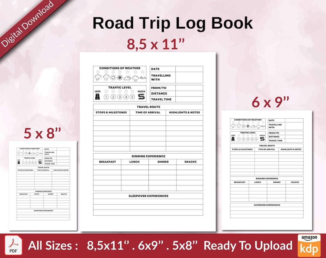 Road Trip Log Book 120 Pages Ready to Upload PDF Used as Low Content ...