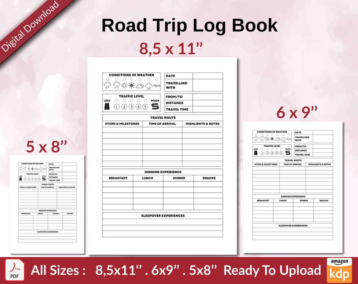 Road Trip Log Book 120 Pages Ready to Upload PDF Used as Low - Etsy