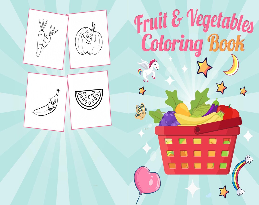 Fruits & Vegetables Coloring Book for Kids, 8,5x11 Printable PDF File ...