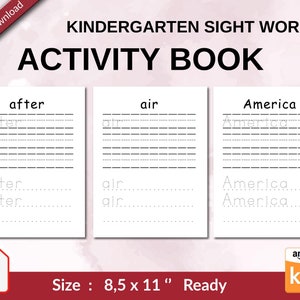 Kindergarten Sight Word Activity Book PDF File 8.5x11 Inch for Kids ...