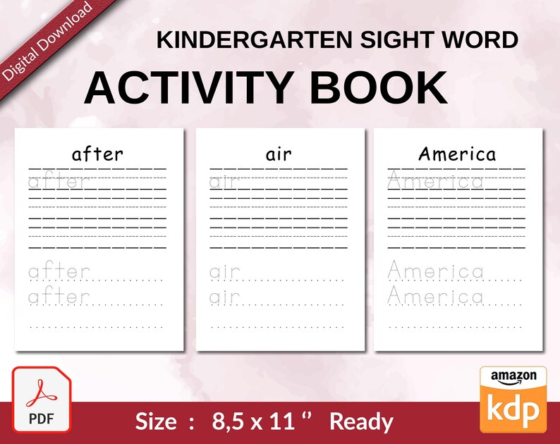 Kindergarten Sight Word Activity Book PDF File 8.5x11 Inch for Kids ...