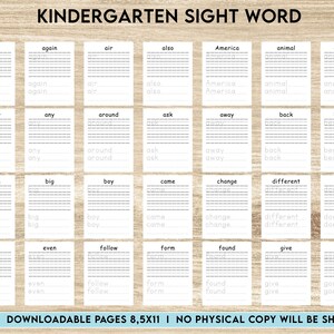 Kindergarten Sight Word Activity Book PDF File 8.5x11 Inch for Kids ...
