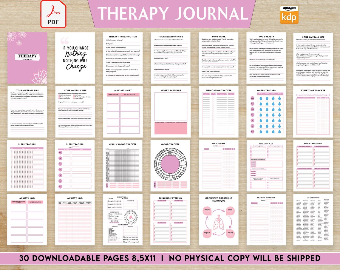 Therapy Journal Workbook Worksheets Mental Health Anxiety - Etsy