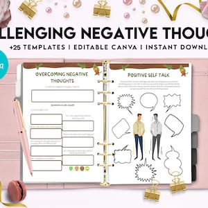 Challenging Negative Thoughts, CBT Editable Templates Worksheets, Self ...