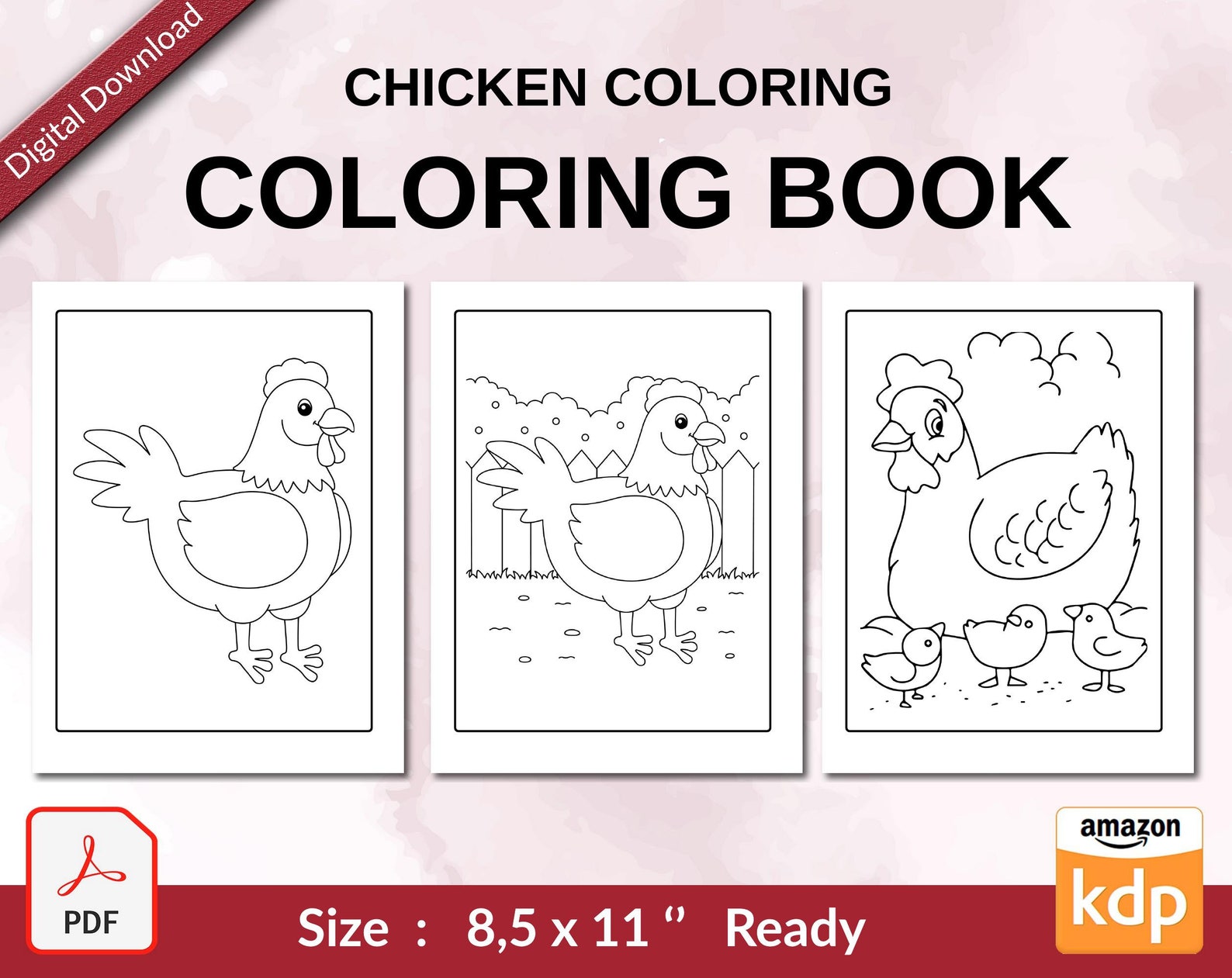 Cute Chicken Coloring Book for Kids 85x11 Printable PDF File - Etsy