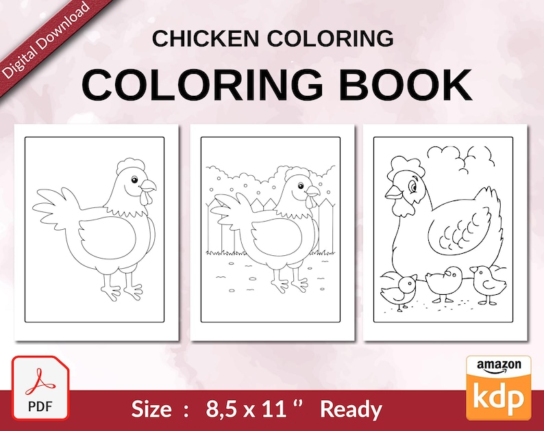 Cute Chicken Coloring Book for Kids 85x11 Printable PDF File - Etsy
