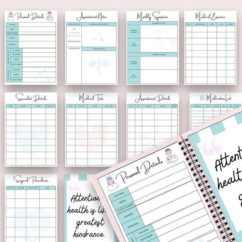 10 Editable Canva Health & Medical Planner Templates for Journal, Canva ...