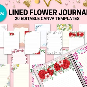Canva Lined Flower Journal, 20 Editable Templates for Notebook, Canva ...