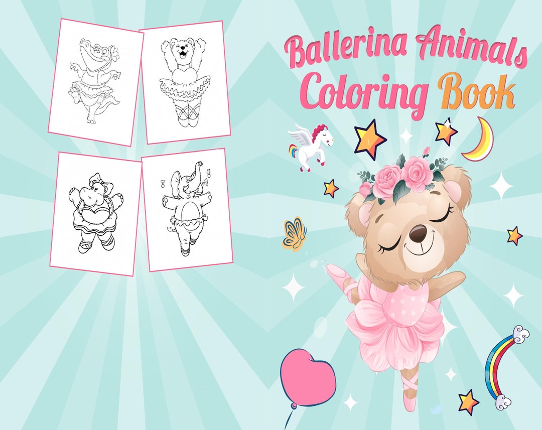 Ballerina Animals Coloring Book for Kids, 8,5x11 Printable PDF File ...