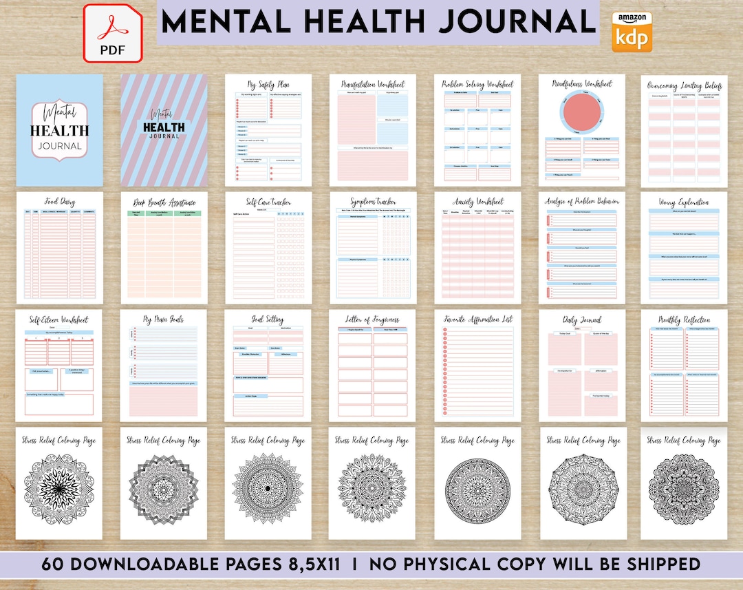 Mental Health Guided Therapy Journal With Prompts 60 Pages, Printable ...