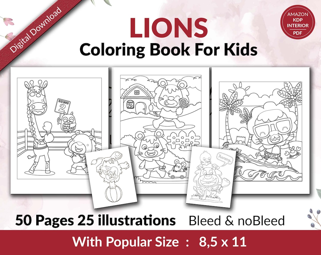 Lion Coloring Book for Kids 50 Pages With 25 Illustrations, PDF ...