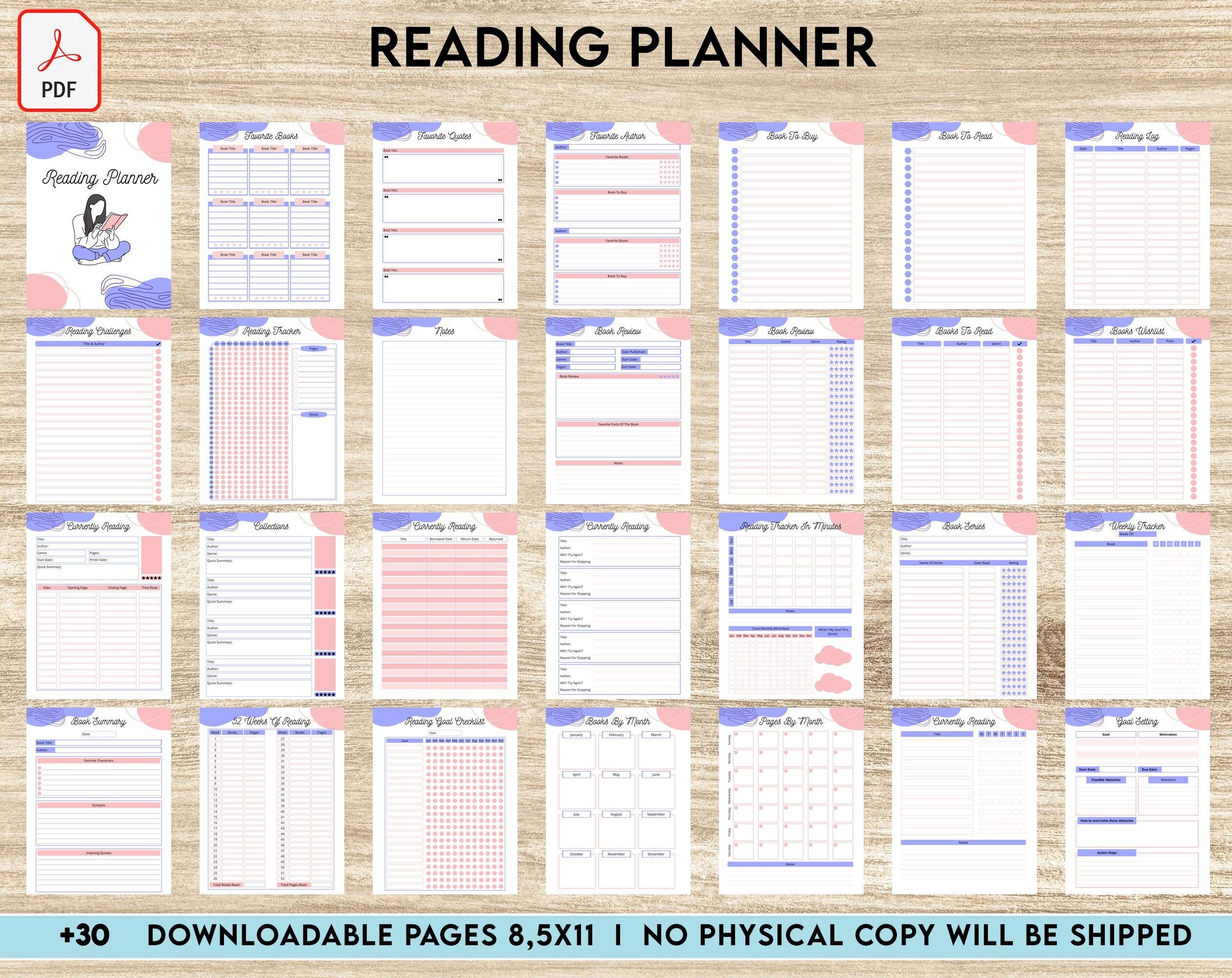Reading Planner Printable Reading Journal Tracker Book - Etsy