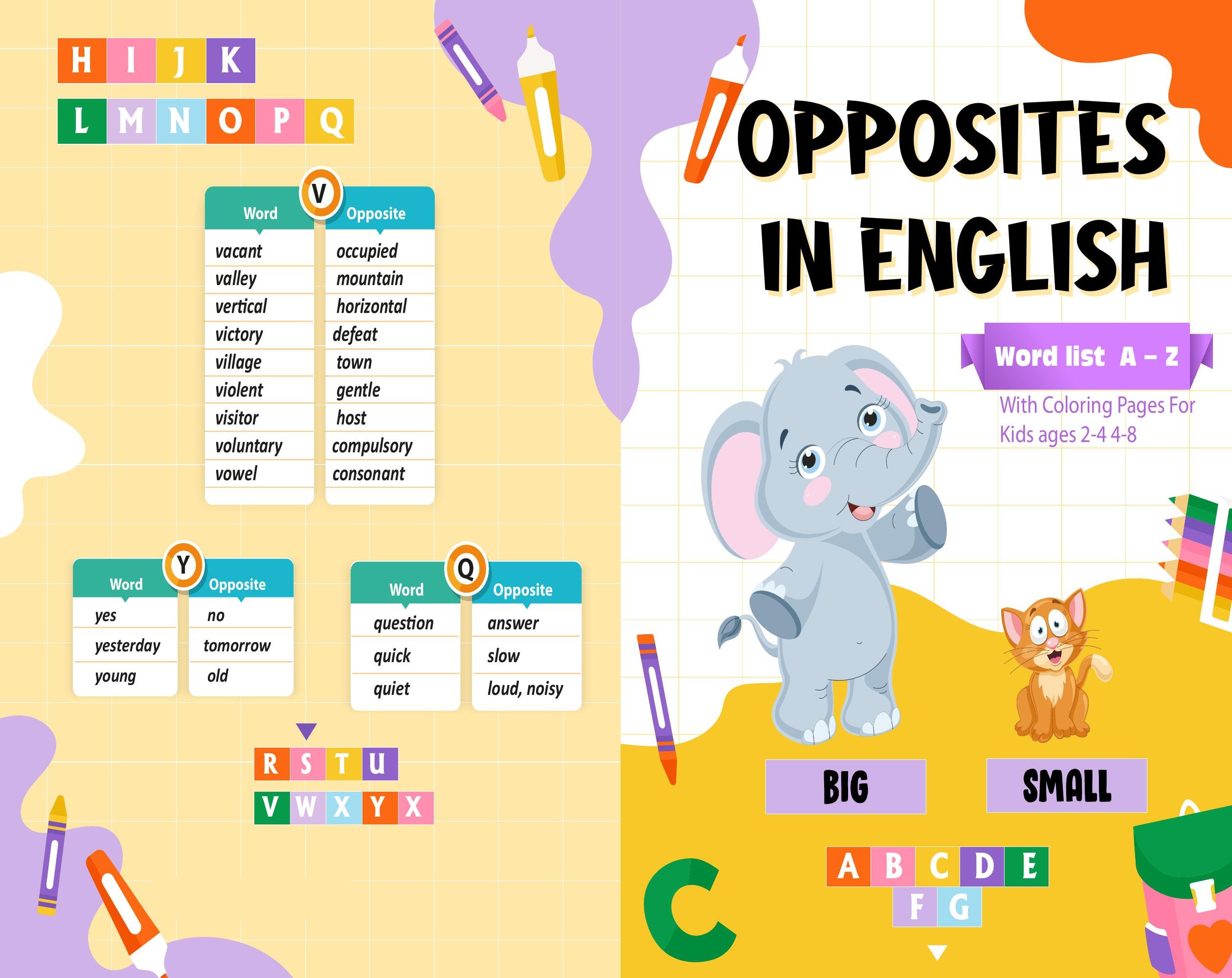 Opposite Words in English Activity Book PDF File 8.5x11 Inch - Etsy