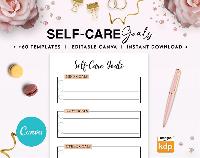 Self-care Self Love Wellness Guided Journal With 63 Editable - Etsy