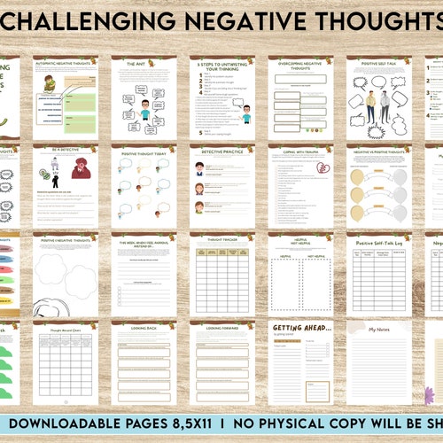 Challenging Negative Thoughts CBT Printable Worksheets Self - Etsy
