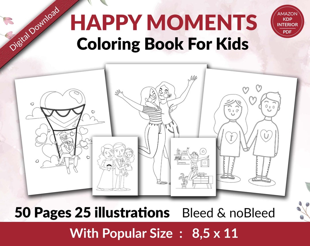 Happy and Precious Moments Coloring Book for Kids 50 Pages With 25 ...