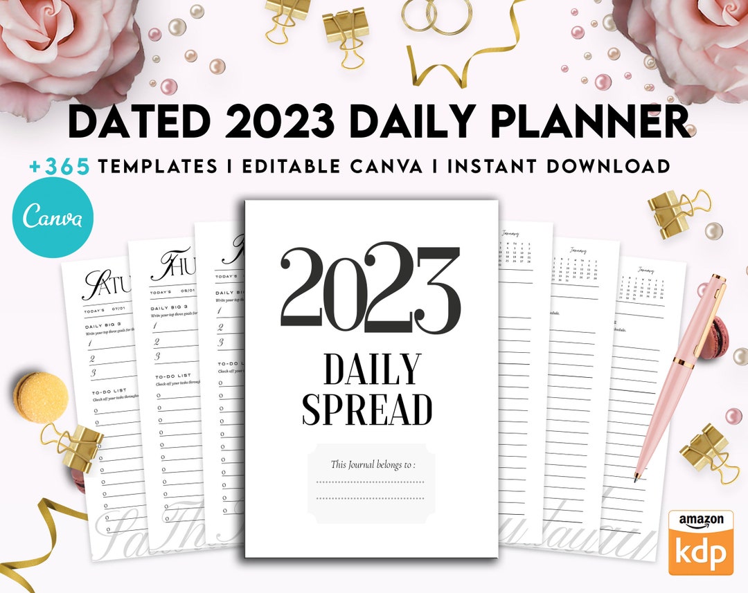 Dated 2023 Daily Planner 365 Canva Templates 8.5x11, Printable ...