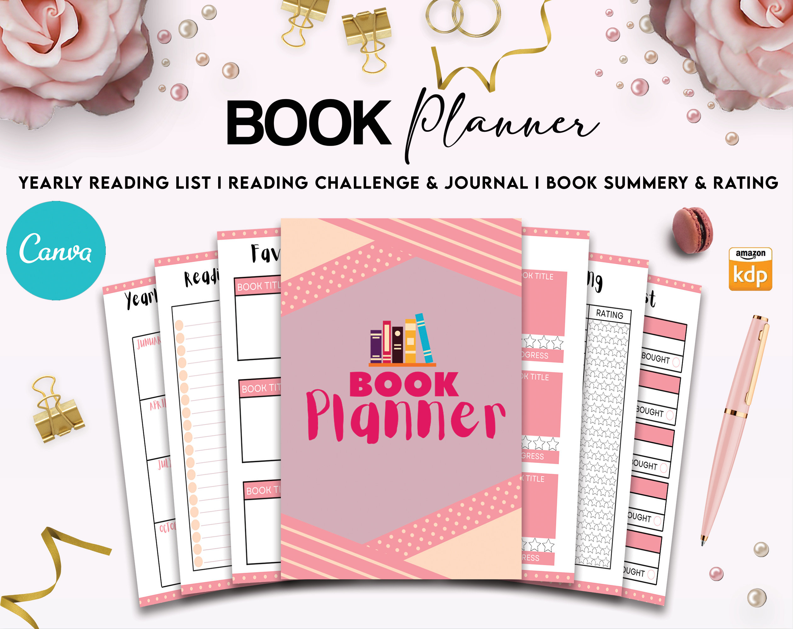 Book Planner / Logbook 12 Editable Templates for Journal, Canva KDP ...