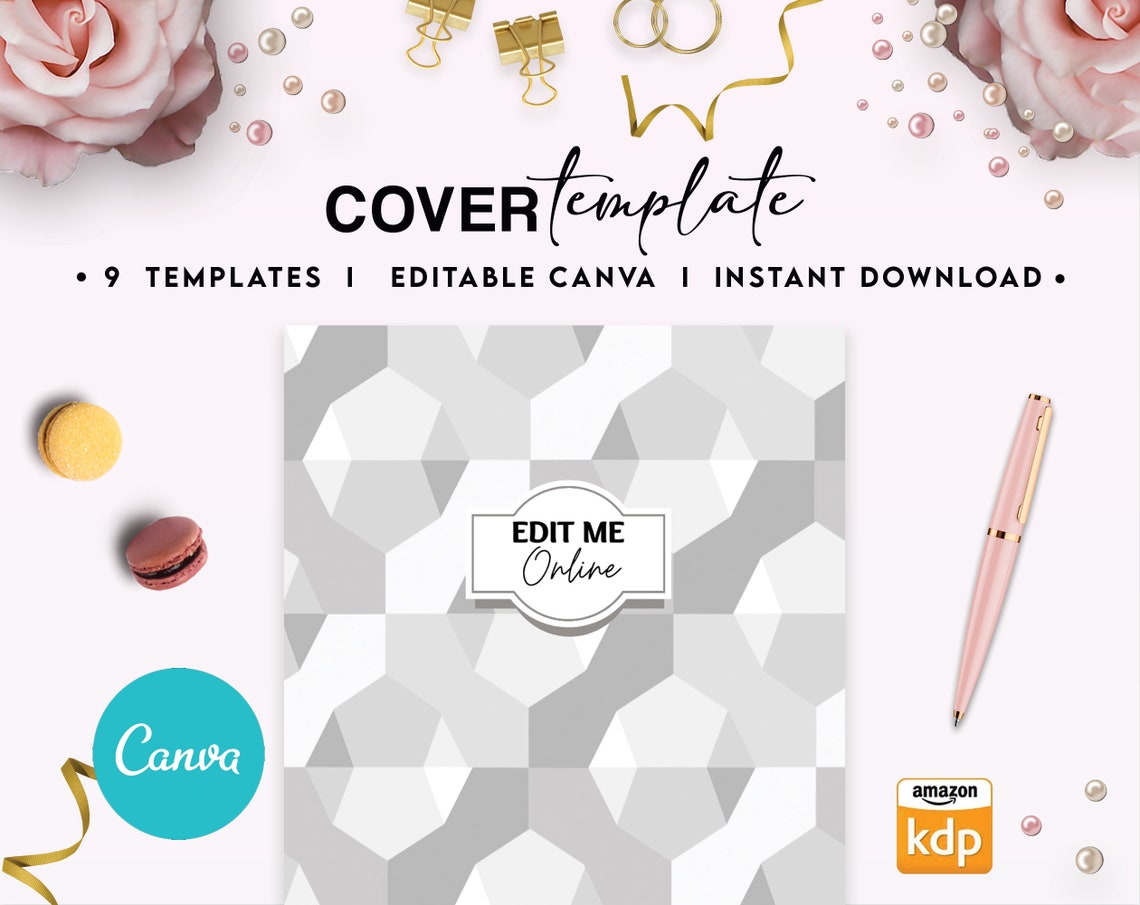 Pattern Book Cover Template Bundle Canva Editable for Notebook Journal ...
