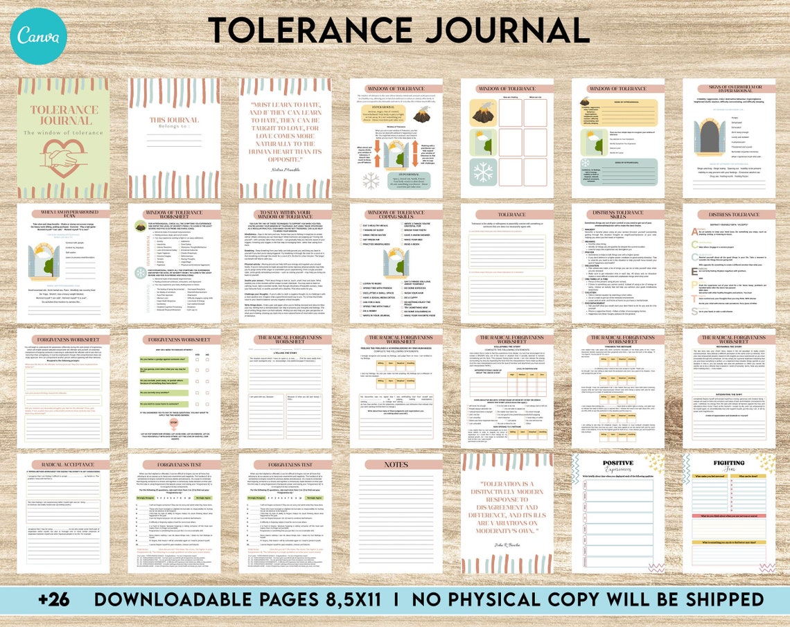 Tolerance Journal Window of Tolerance Therapy Journal Self - Etsy