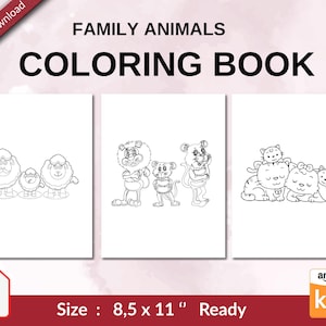 Animals Family Coloring Book for Kids, 8,5x11 Printable PDF File Kids ...