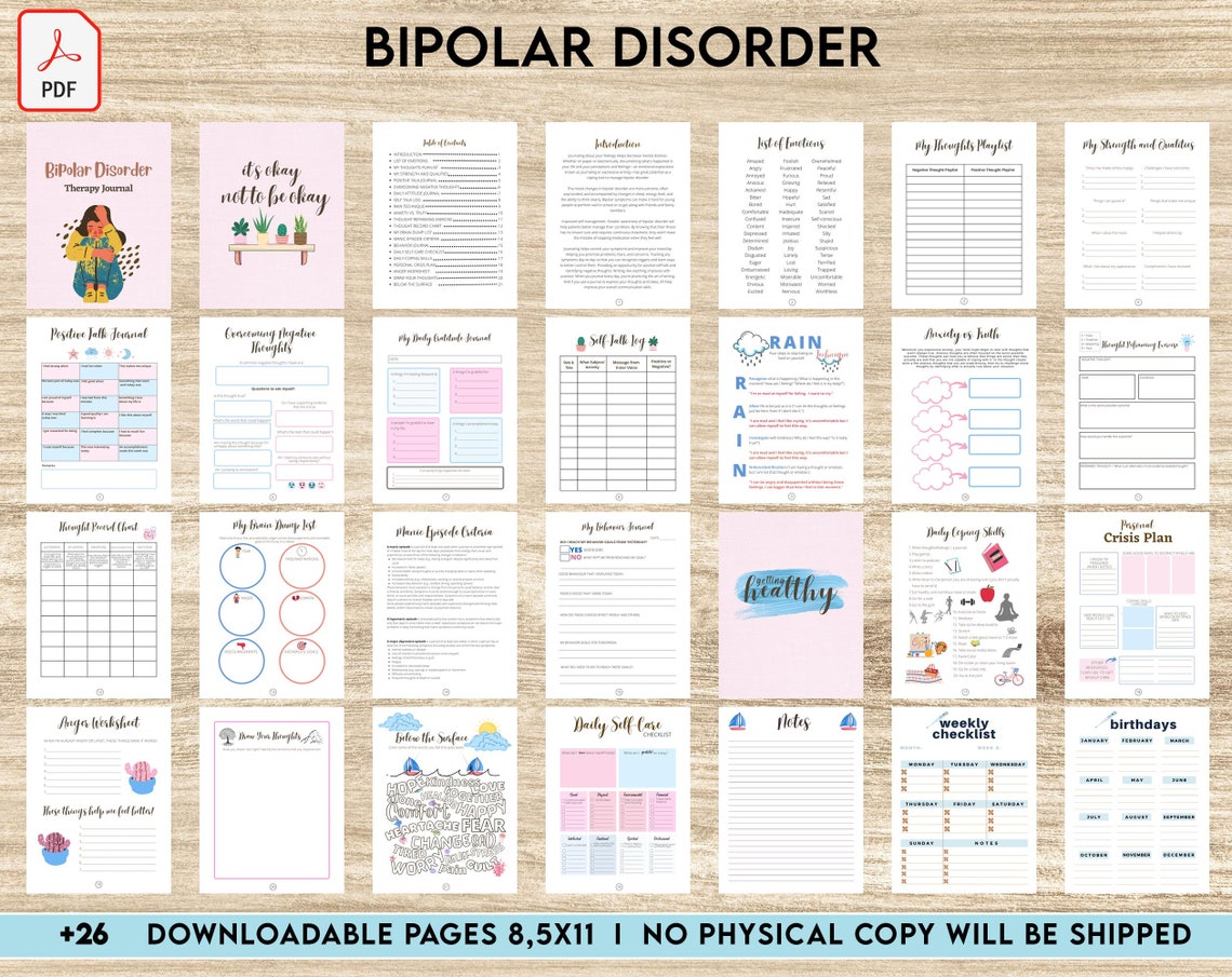 Bipolar Disorder Therapy Journal: Mental Health Depression - Etsy