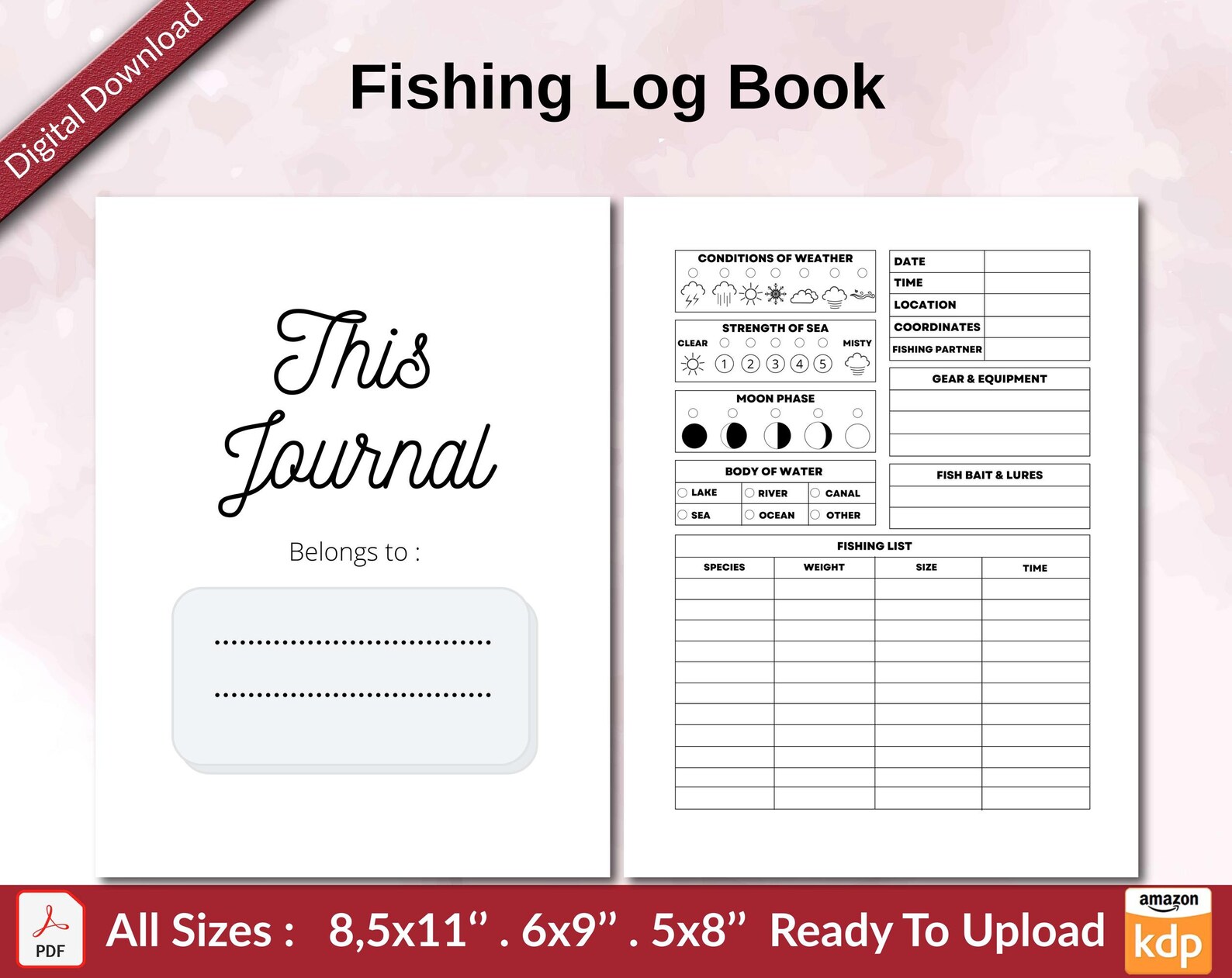 Fishing Log Book 120 Pages Ready to Upload PDF Used as Low Content ...