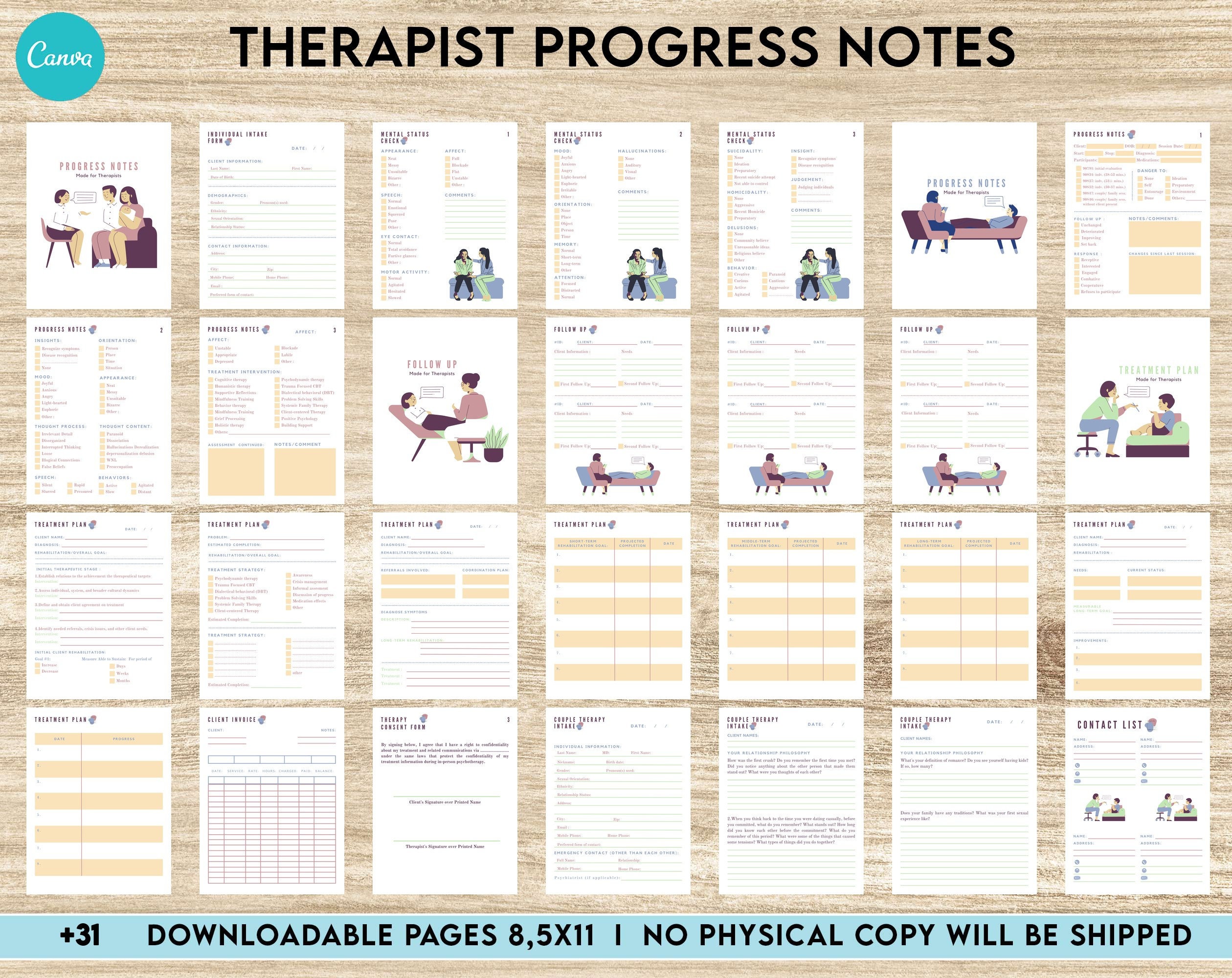 Progress Notes for Therapists Editable Templates Therapy - Etsy