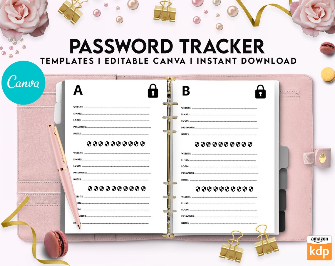 Canva Editable Password Tracker Book Template Commercial Use, Canva KDP ...