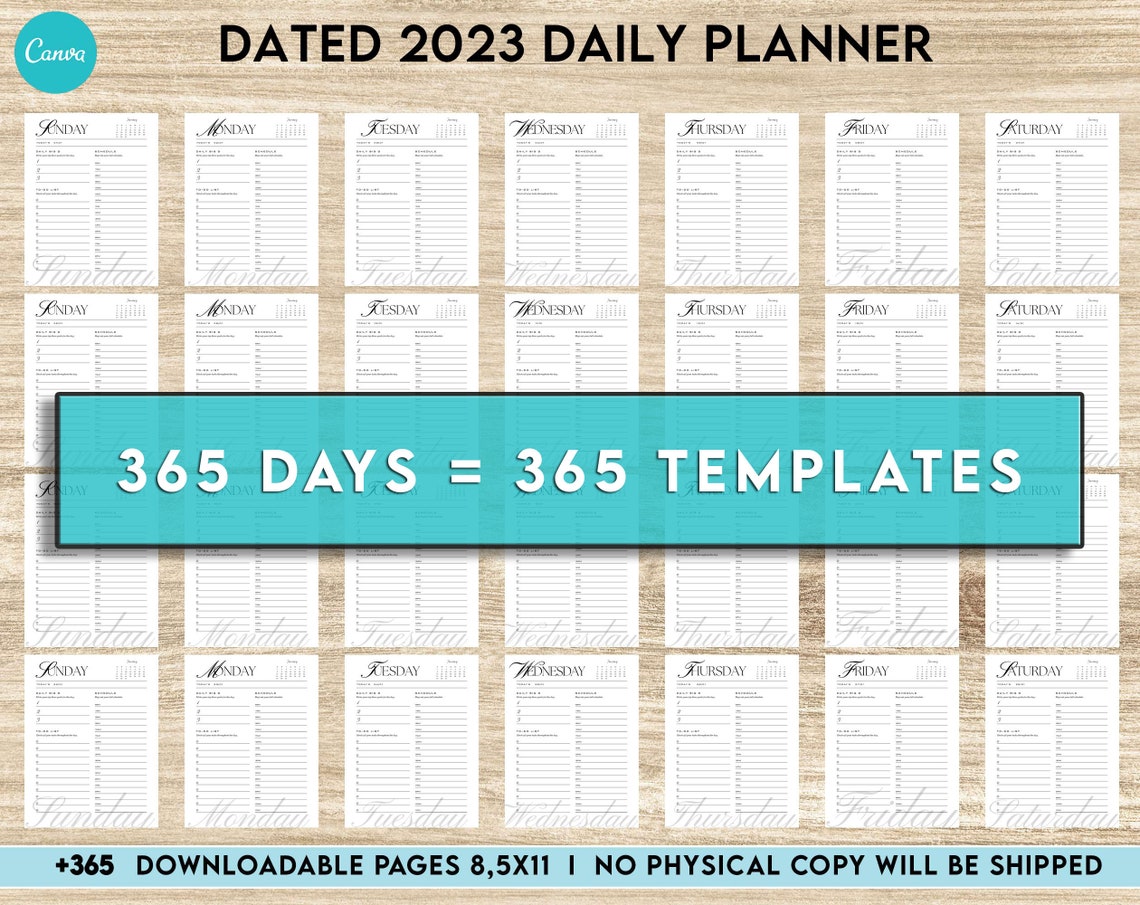 Dated 2023 Daily Planner 365 Canva Templates 8.5x11 Printable - Etsy
