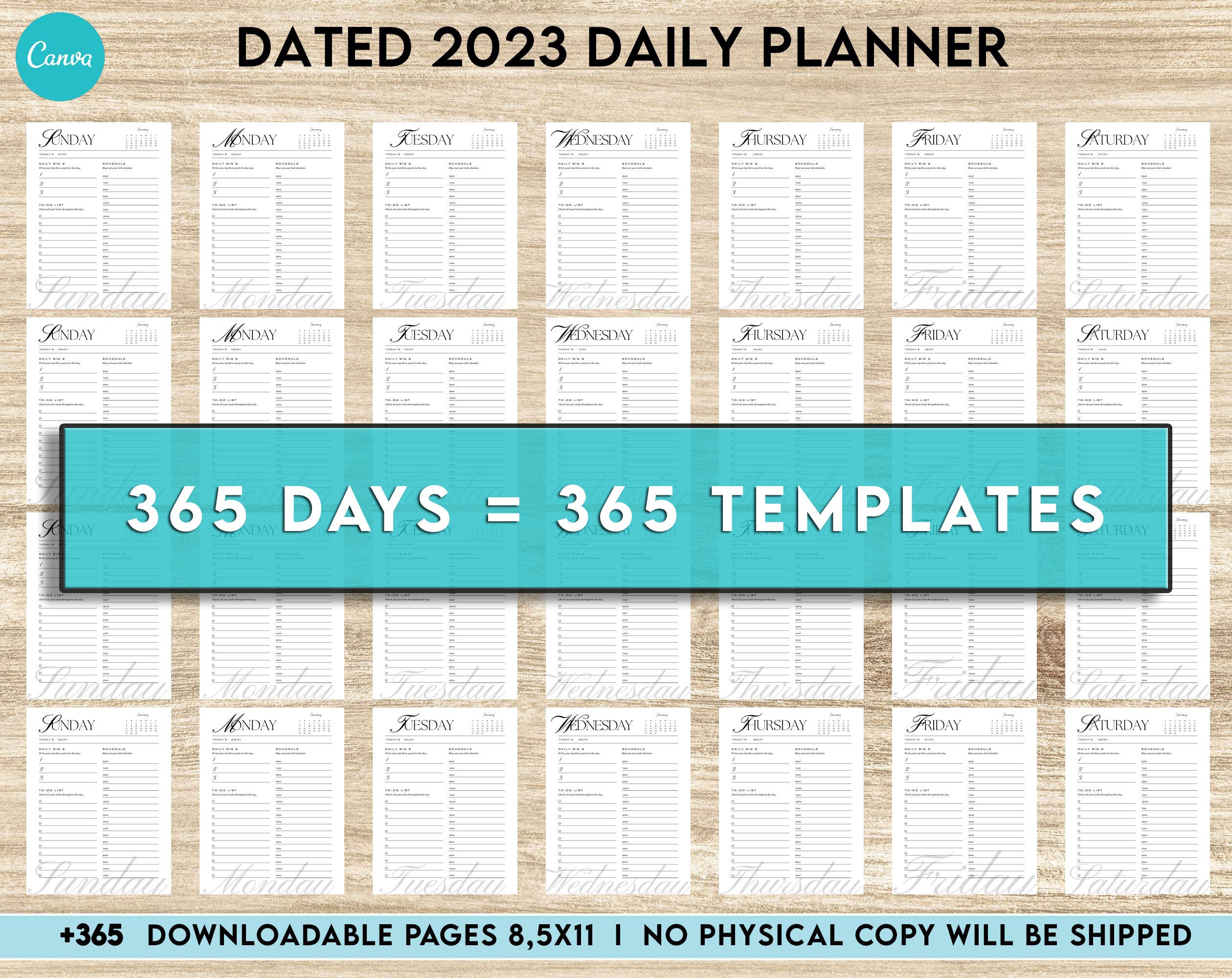 Dated 2023 Daily Planner 365 Canva Templates 8.5x11 Printable - Etsy