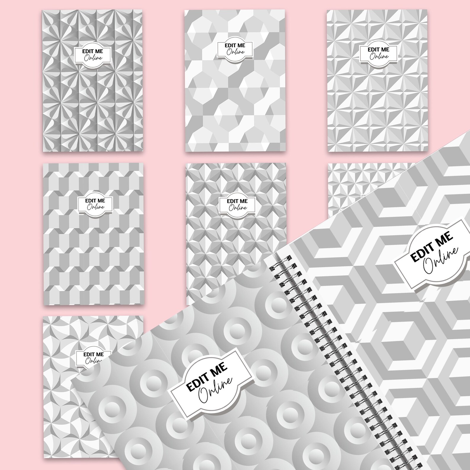 Pattern Book Cover Template Bundle Canva Editable for Notebook Journal ...