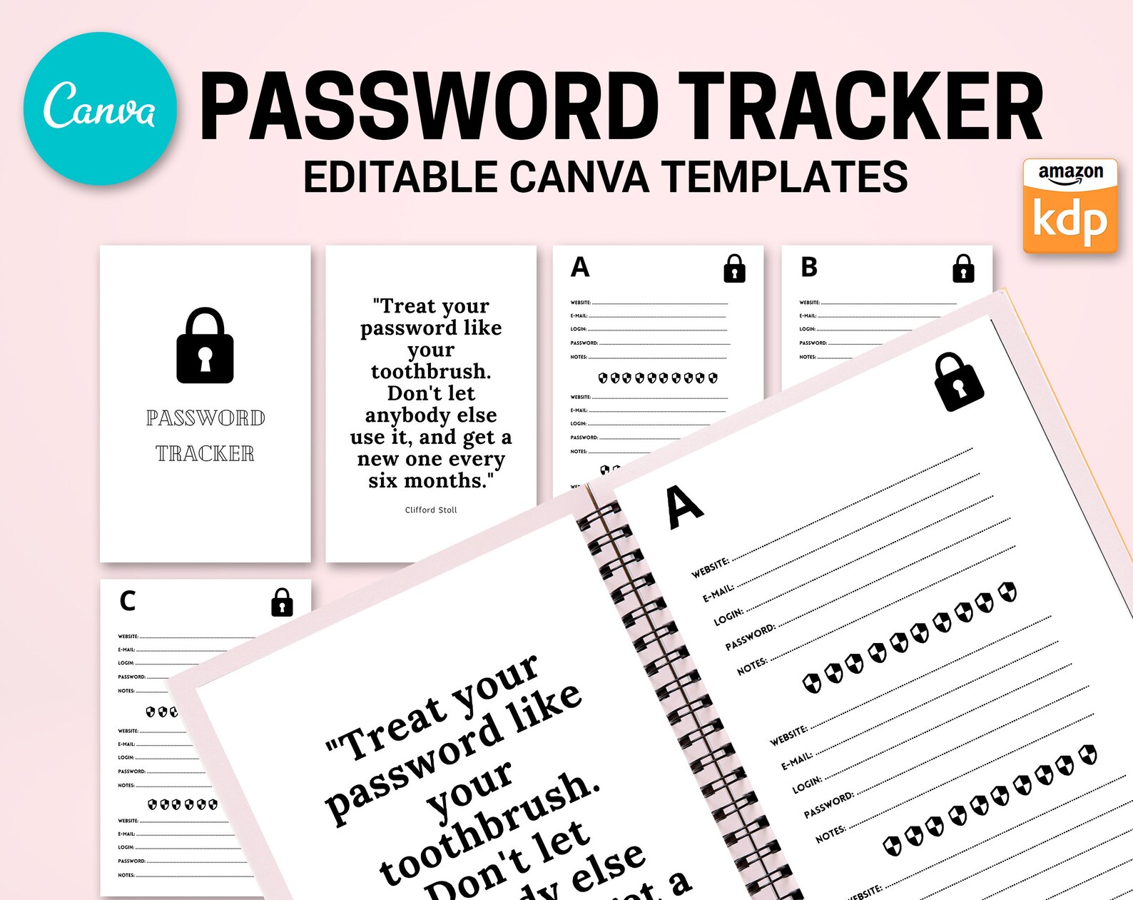 Canva Editable Password Tracker Book Template Commercial Use, Canva KDP ...
