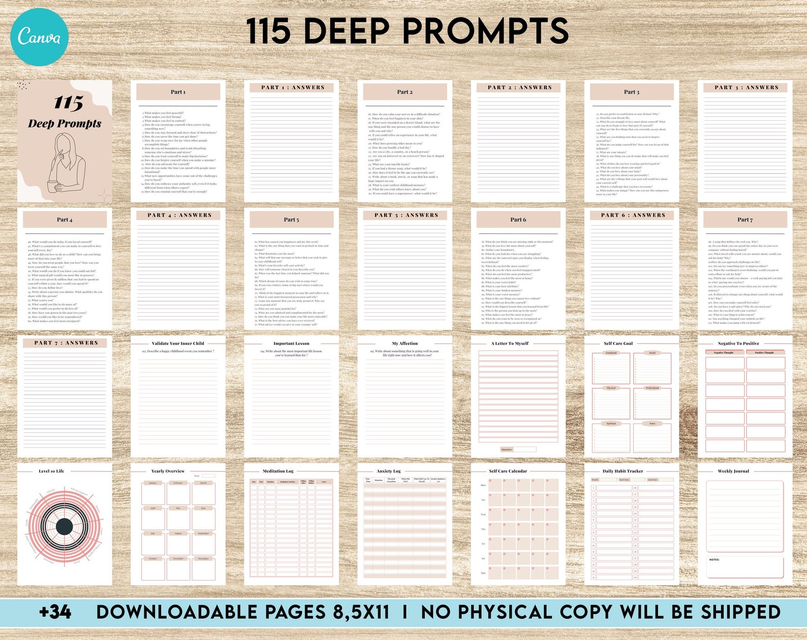 115 Deep Journal Prompts, Mental Health, Editable Templates Journal ...
