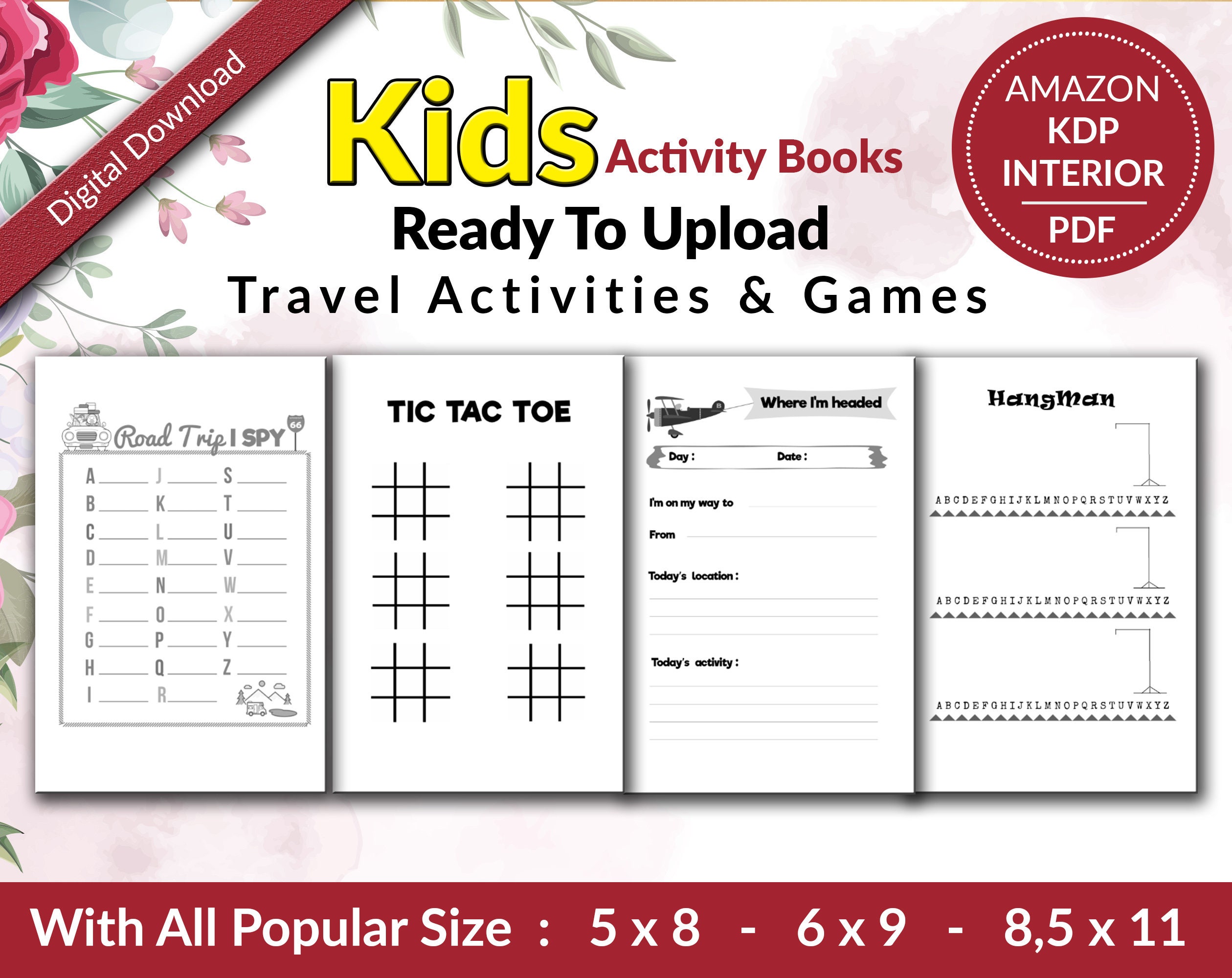 Amazon KDP Kids Interior Template Travel Activity Book Journal | Etsy ...