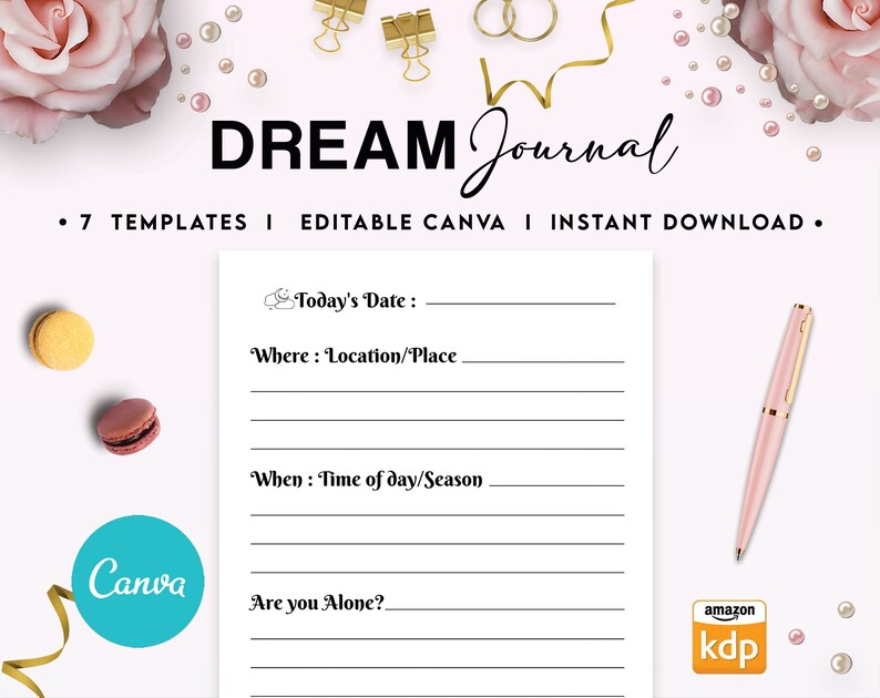 Dream Journal 7 Editable Canva Templates for Journal, Canva KDP Dream ...