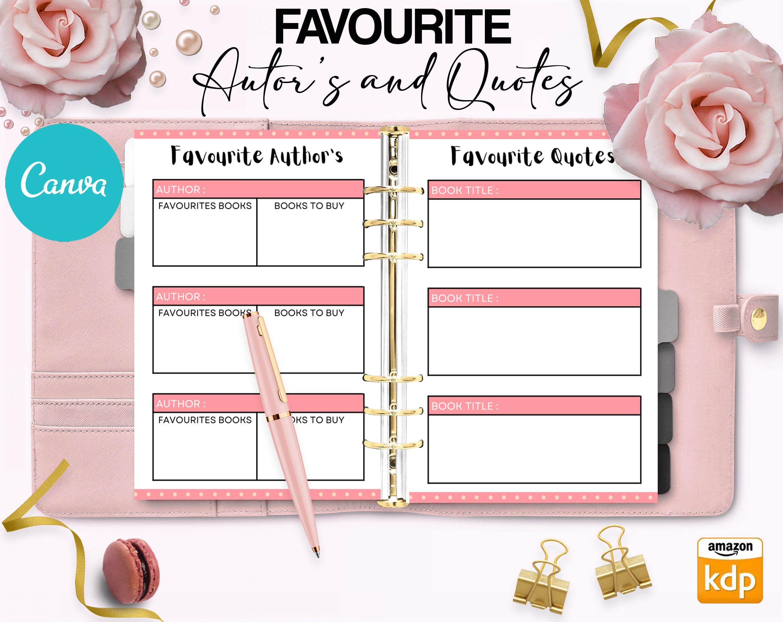Book Planner / Logbook 12 Editable Templates for Journal, Canva KDP ...