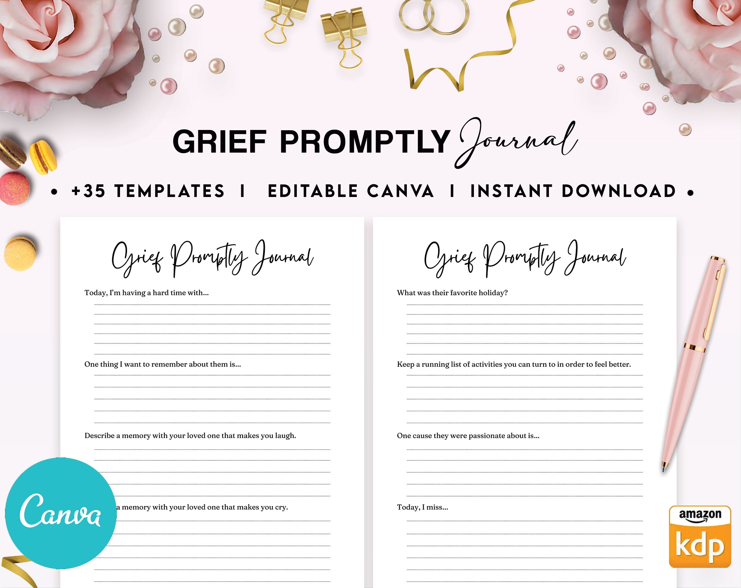 Grief Promptly Journal 37 Editable Templates, 8.5x11" Canva KDP Planner ...