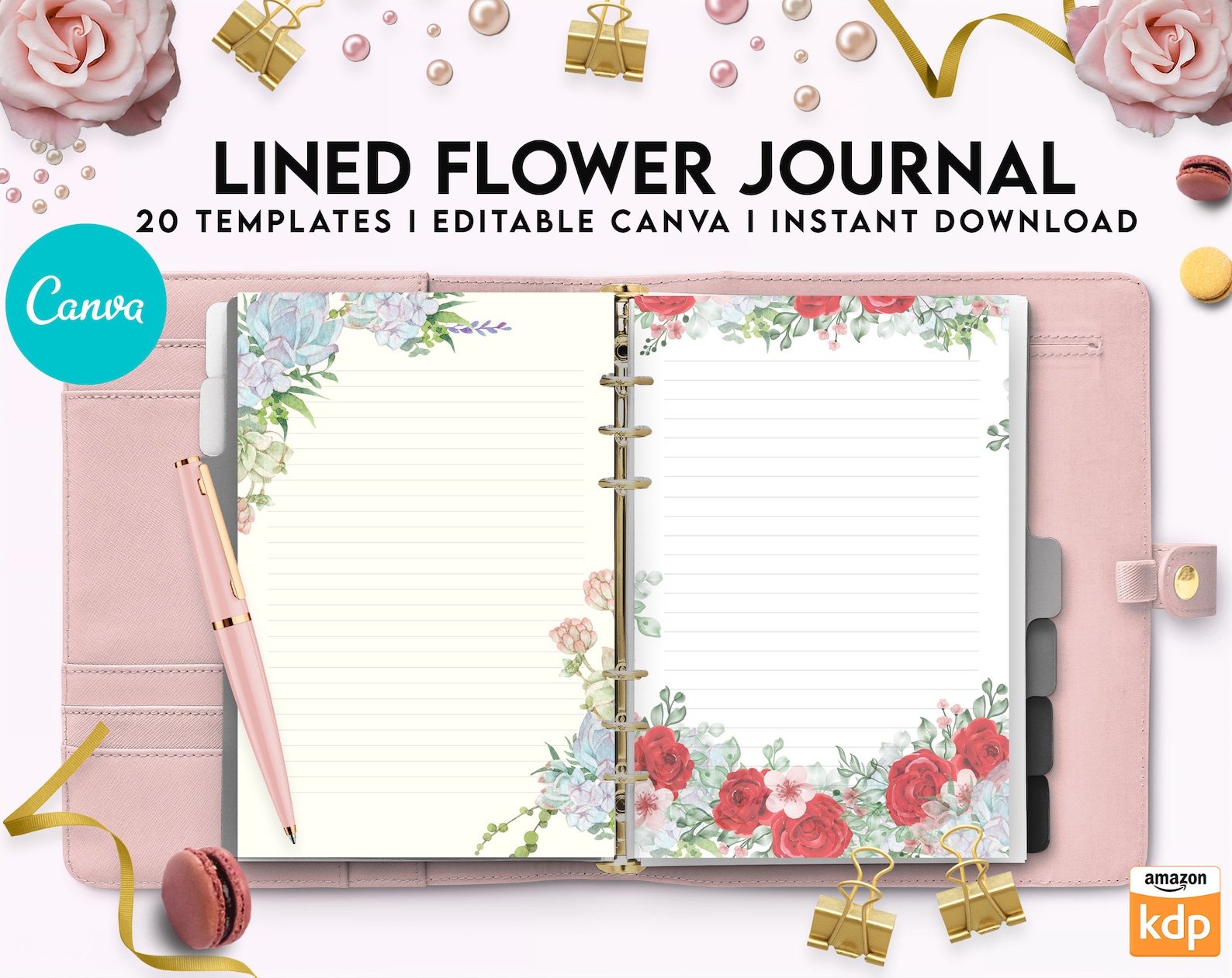 Canva Lined Flower Journal 20 Editable Templates for - Etsy