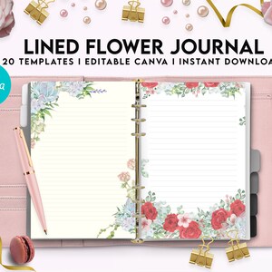 Canva Lined Flower Journal, 20 Editable Templates for Notebook, Canva ...