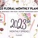 2023 Floral Monthly Planner, Dated 2023 Planner Calendar Printable ...