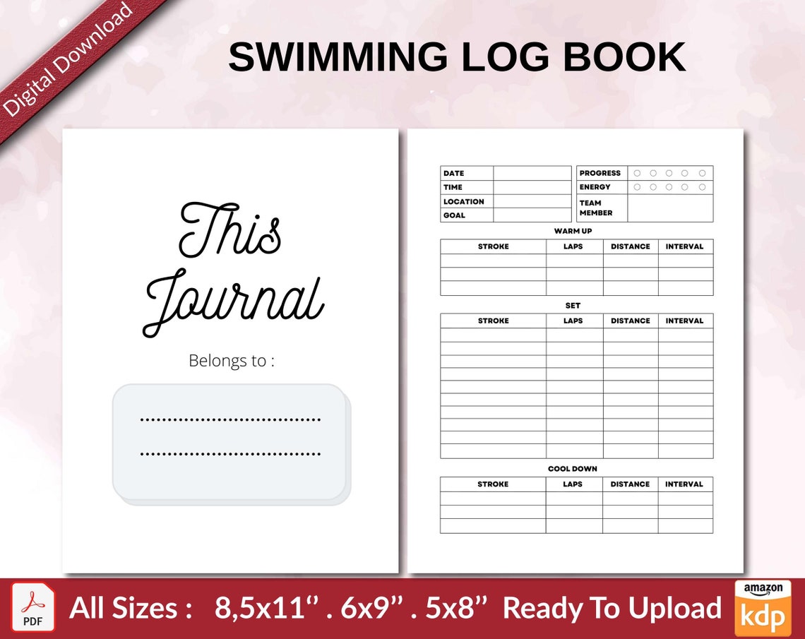 SWIMMING Log Book 120 Pages Ready to Upload PDF Used as Low Content ...