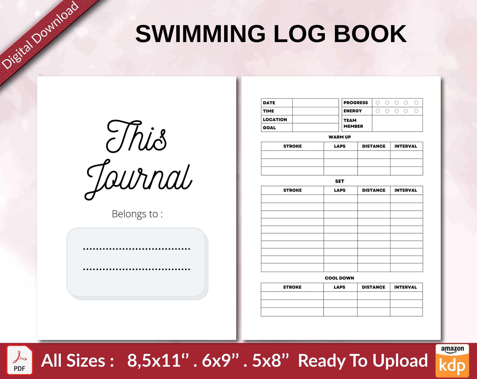 SWIMMING Log Book 120 Pages Ready to Upload PDF Used as Low Content ...