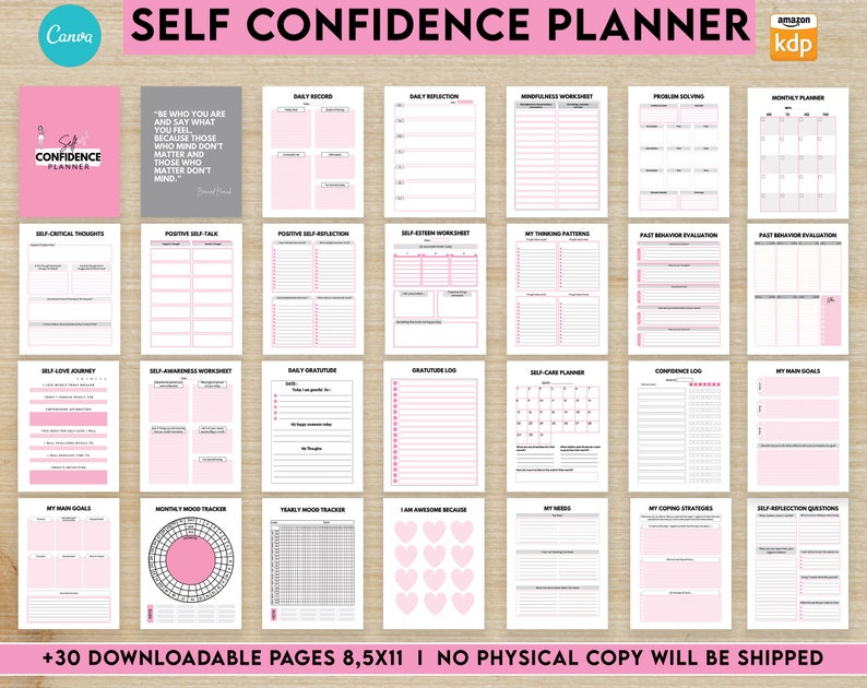 Self-confidence & Self-esteem Guided Journal With Prompts 34 Editable ...