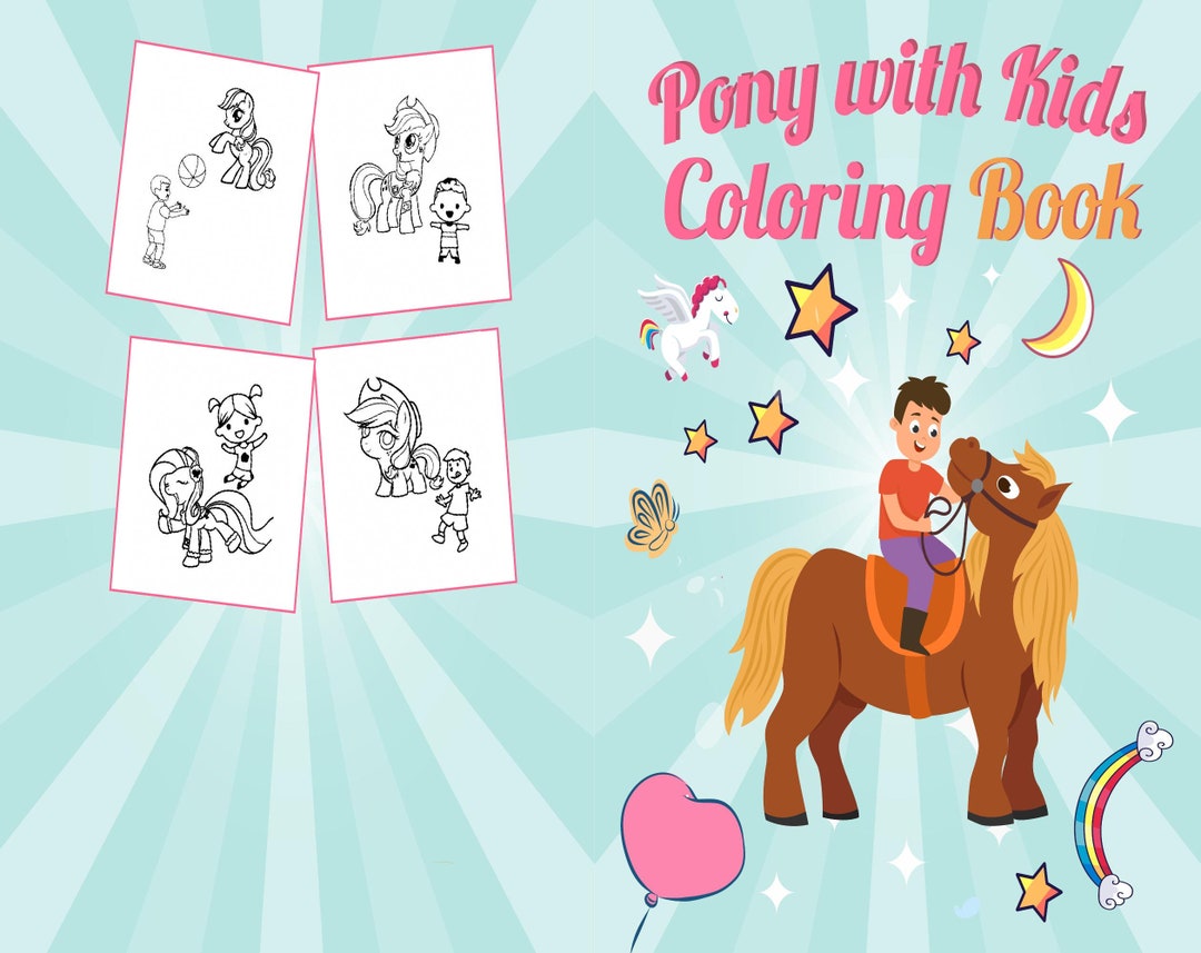 Pony With Kids Coloring Book for Kids, 8,5x11 Printable PDF File Kids ...