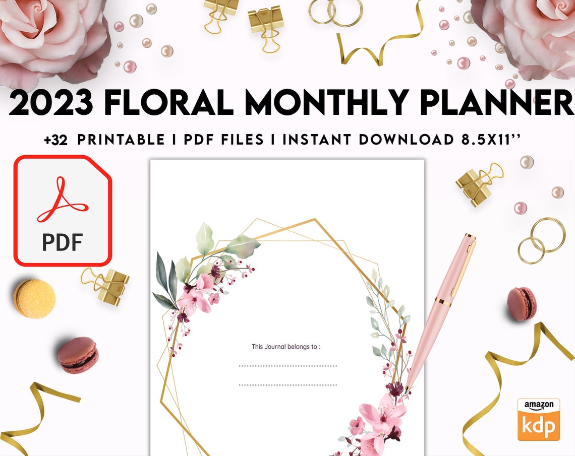 2023 Floral Monthly Planner Dated 2023 Planner Calendar - Etsy