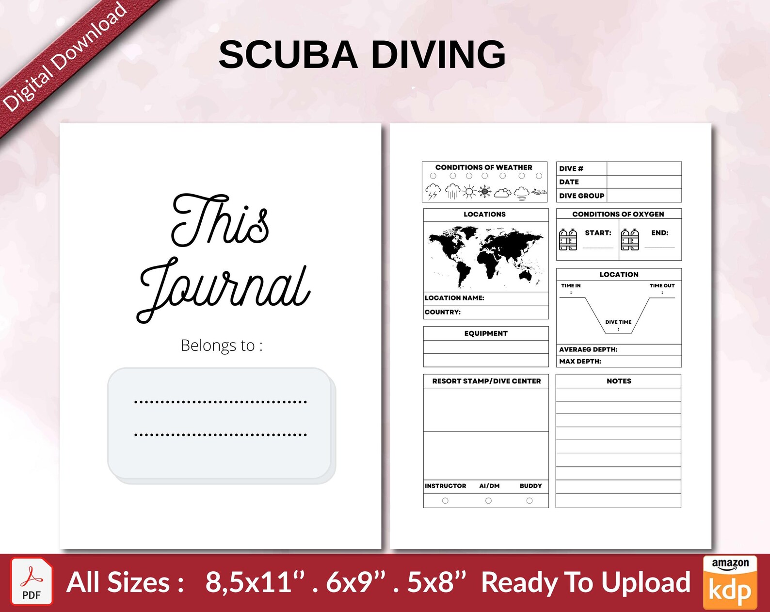 SCUBA Diving 120 Pages Ready to Upload PDF Used as Low Content Planner ...