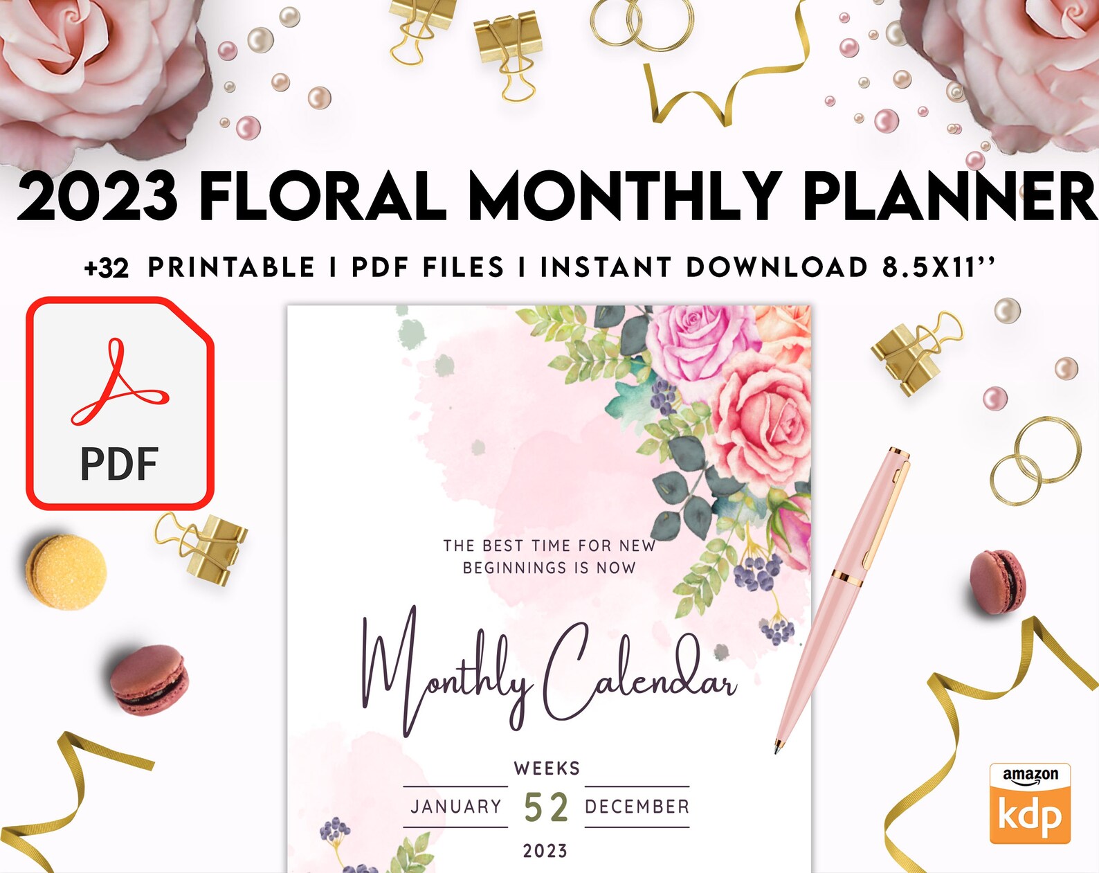 2023 Floral Monthly Planner Dated 2023 Planner Calendar - Etsy