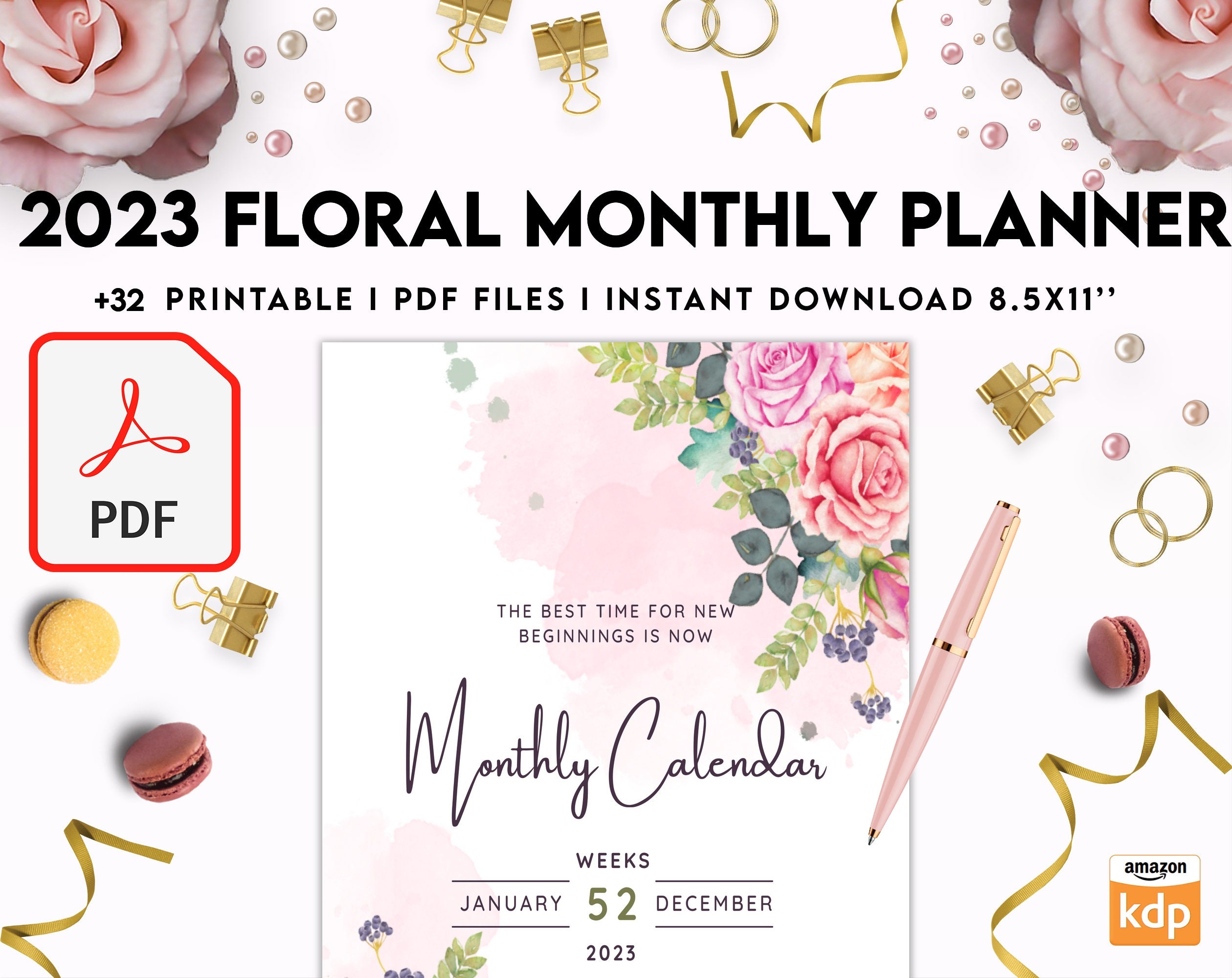 2023 Floral Monthly Planner Dated 2023 Planner Calendar - Etsy