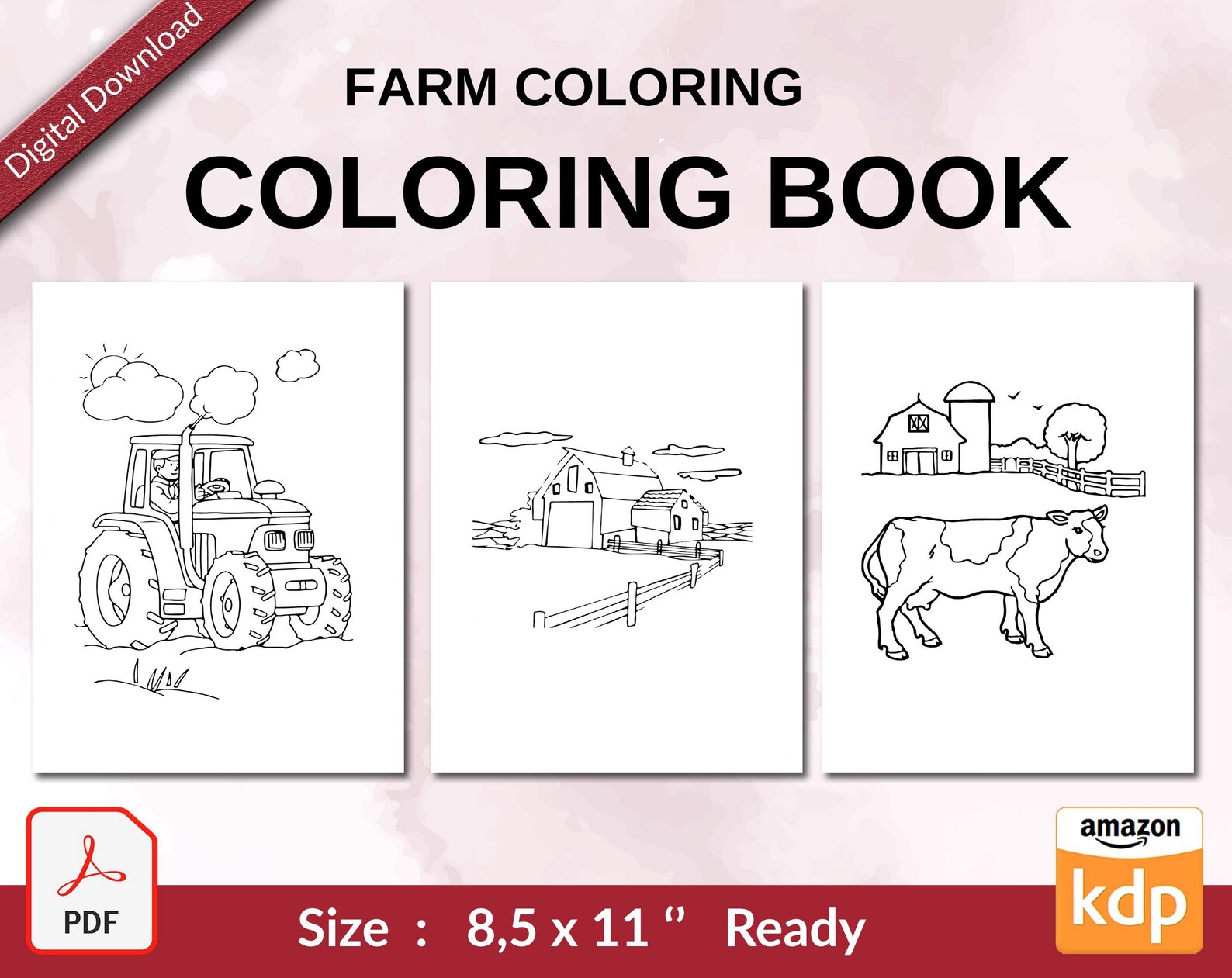 Cute Farm Coloring Book for Kids, 8,5x11 Printable PDF File Kids Cute ...